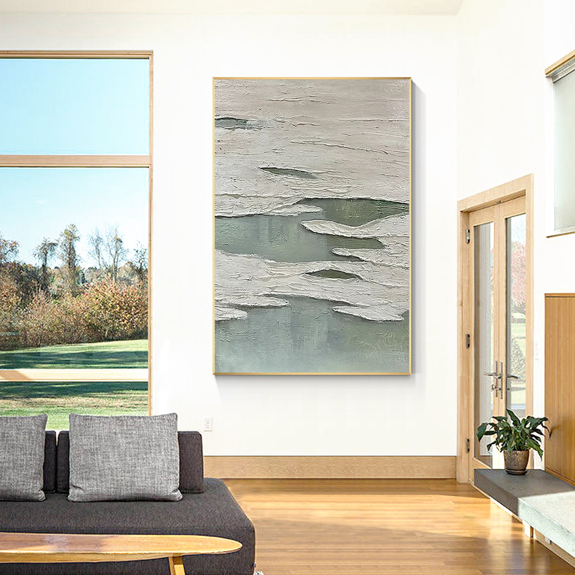 Sage Green Gray Textured Wall Art Abstract Painting on Canvas ...