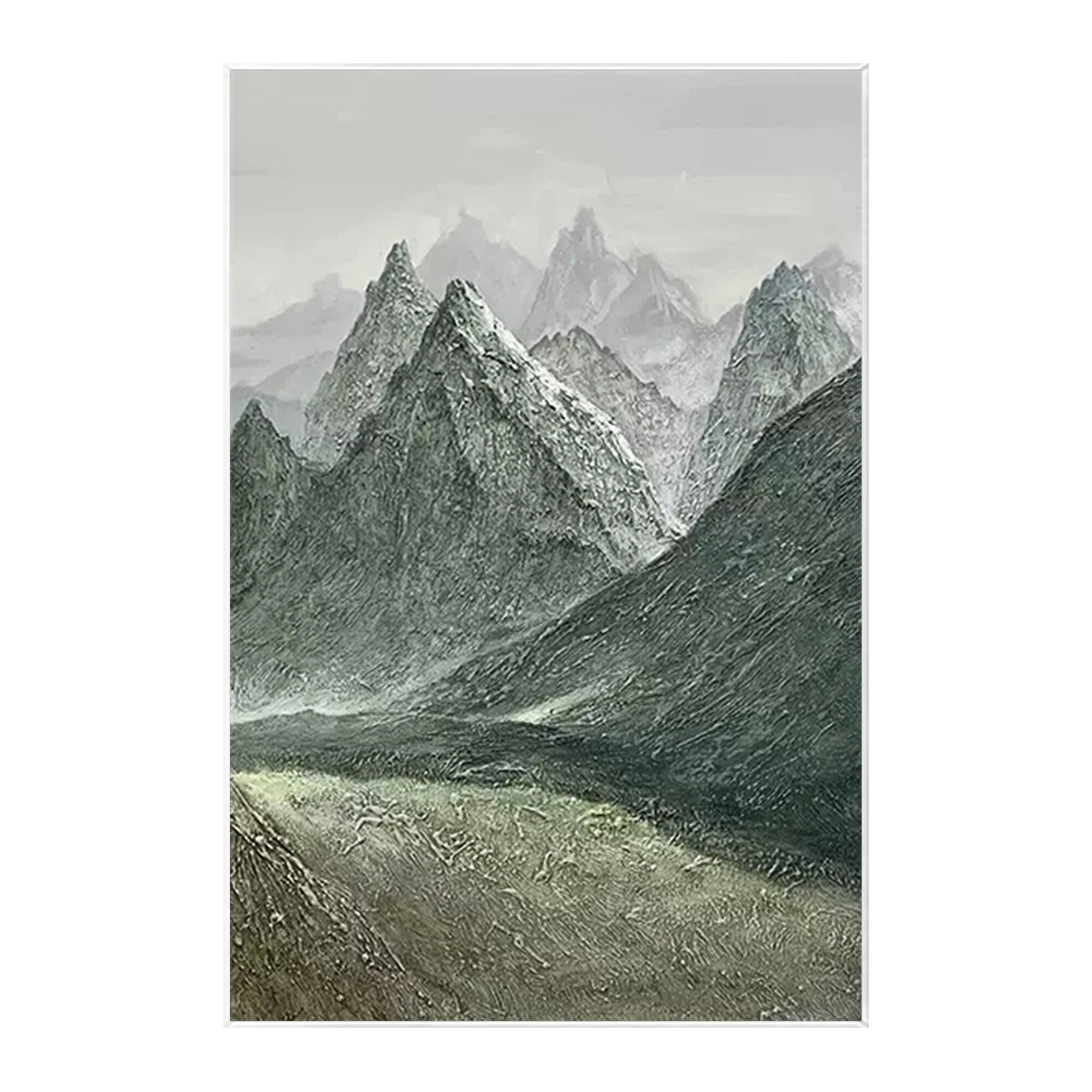 Gray Green Mountain Texture Painting on Canvas Abstract Mountain ...