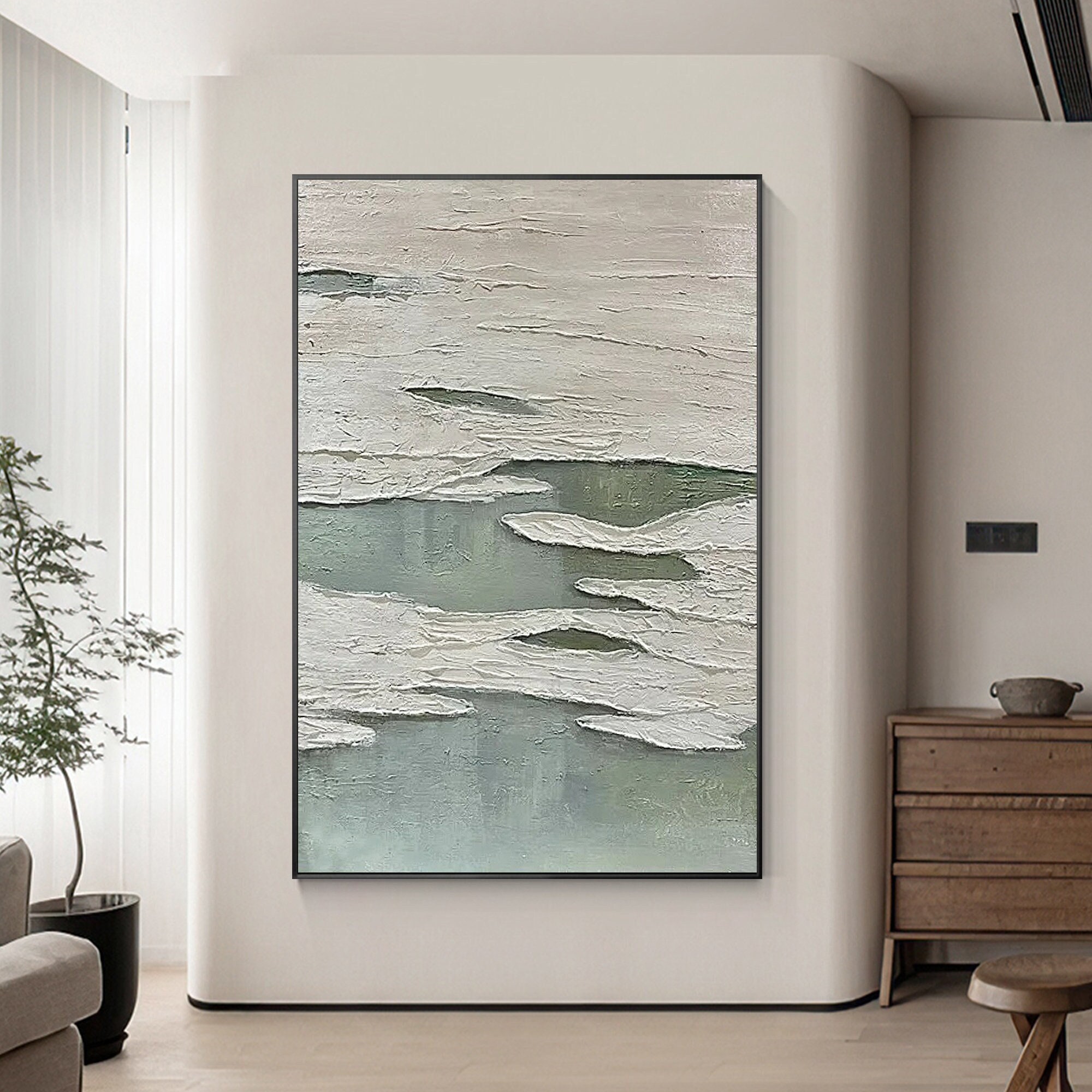 Sage Green Gray Textured Wall Art Abstract Painting on Canvas ...