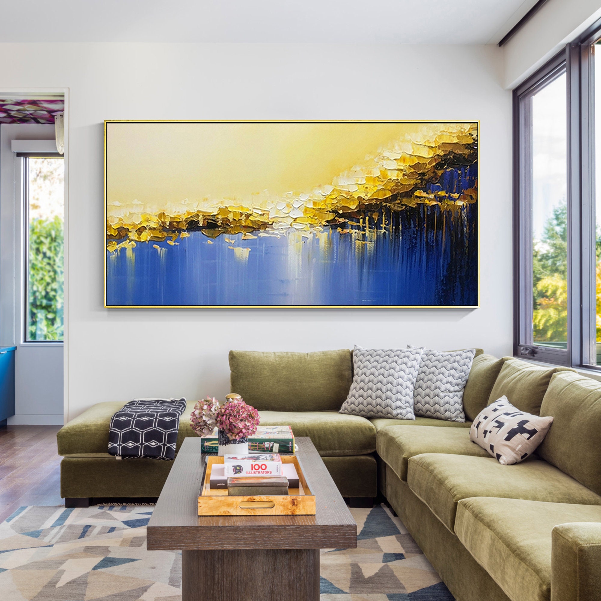 Blue Yellow City Night Scene Texture Wall Art Original Blue - Etsy