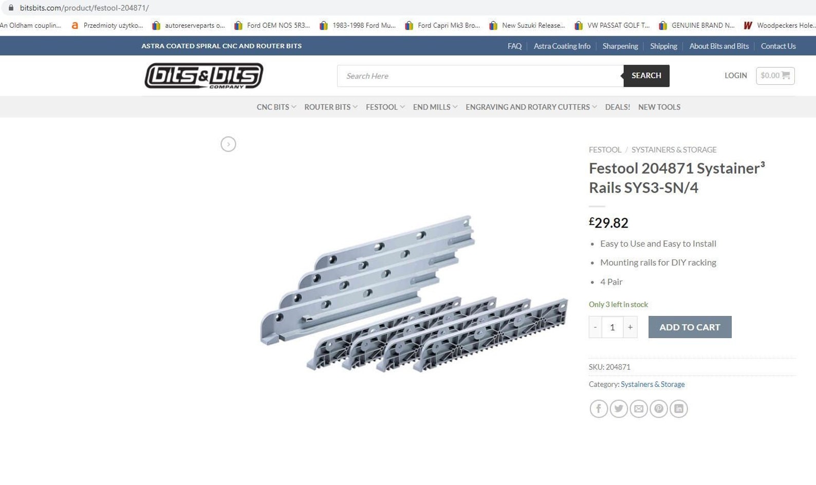 Festool Systainer Sys3 Rail Holder Replacement for 204871 Sys3-sn/4 1 ...