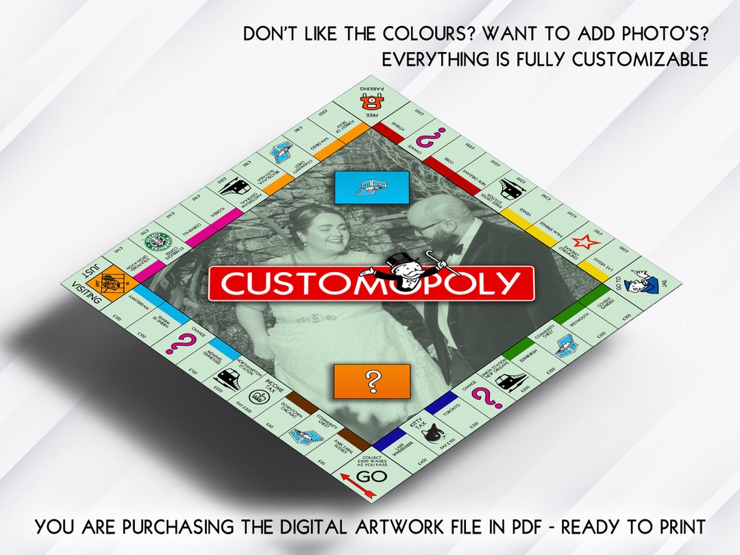 Diseño de tablero Monopoly personalizado / Customopoly / Wedopoly Tablero Monopoly a medida ...