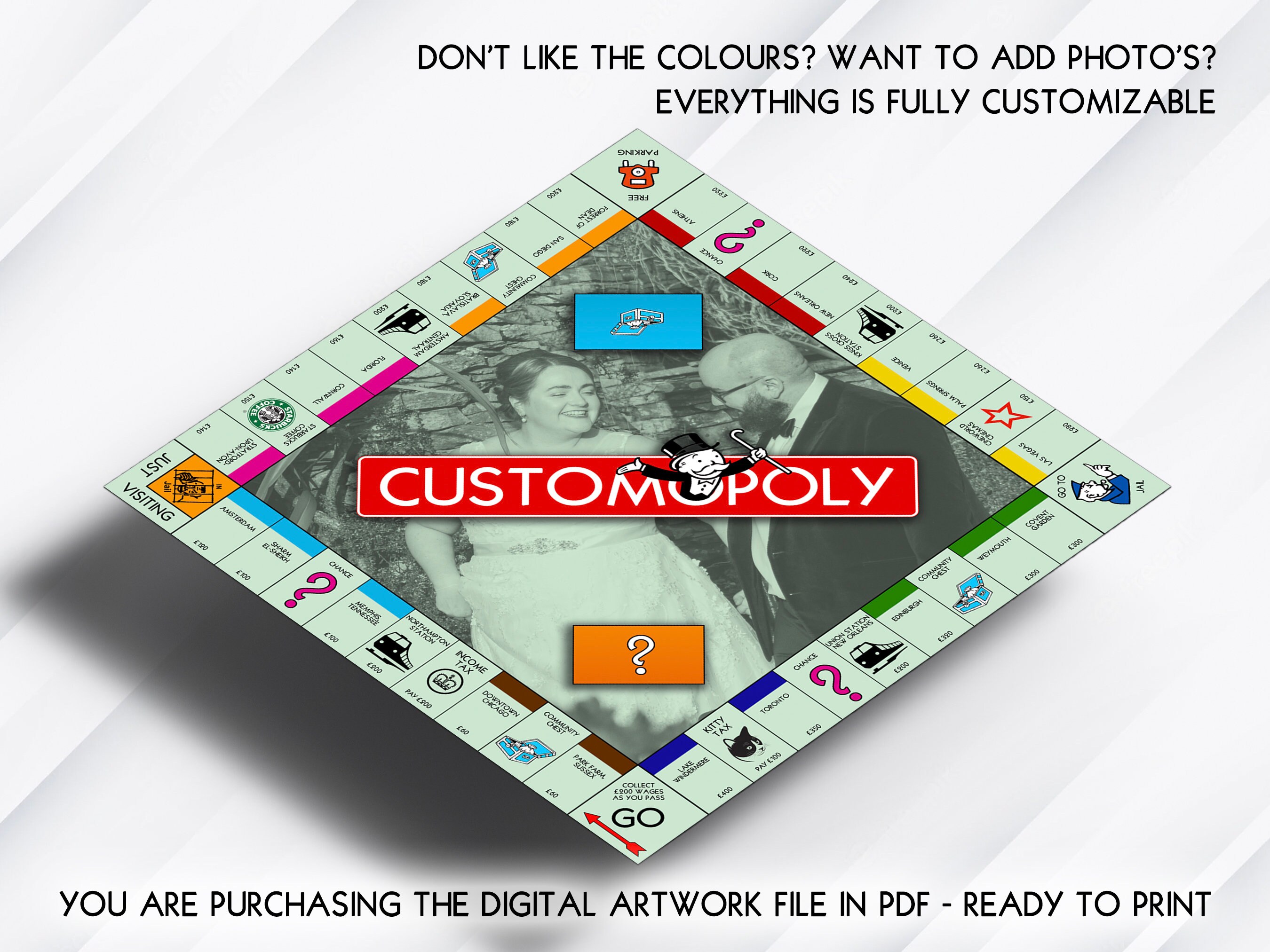 Custom Monopoly Board Design Customopoly Wedopoly Bespoke Monopoly ...