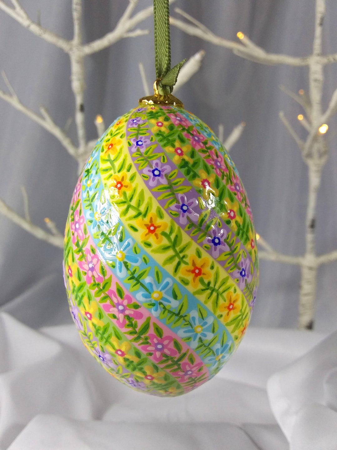 Bright and Colorful Forget-me-not Stripe Floral Decorated Ceramic Goose ...