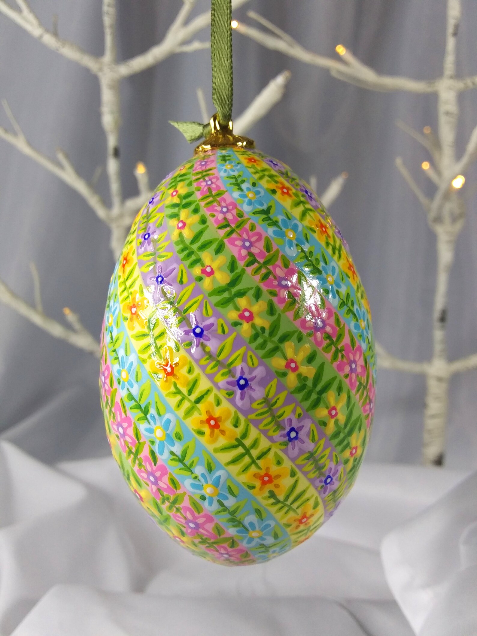 Bright and Colorful Forget-me-not Stripe Floral Decorated Ceramic Goose ...