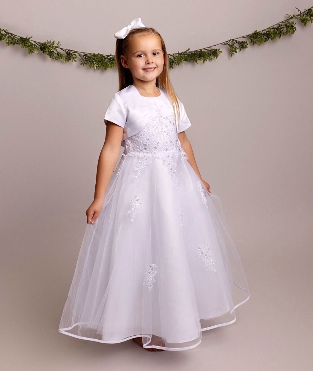 Holy Communion Dress Girls Full Length, Matching Outfit Bag Parasol ...