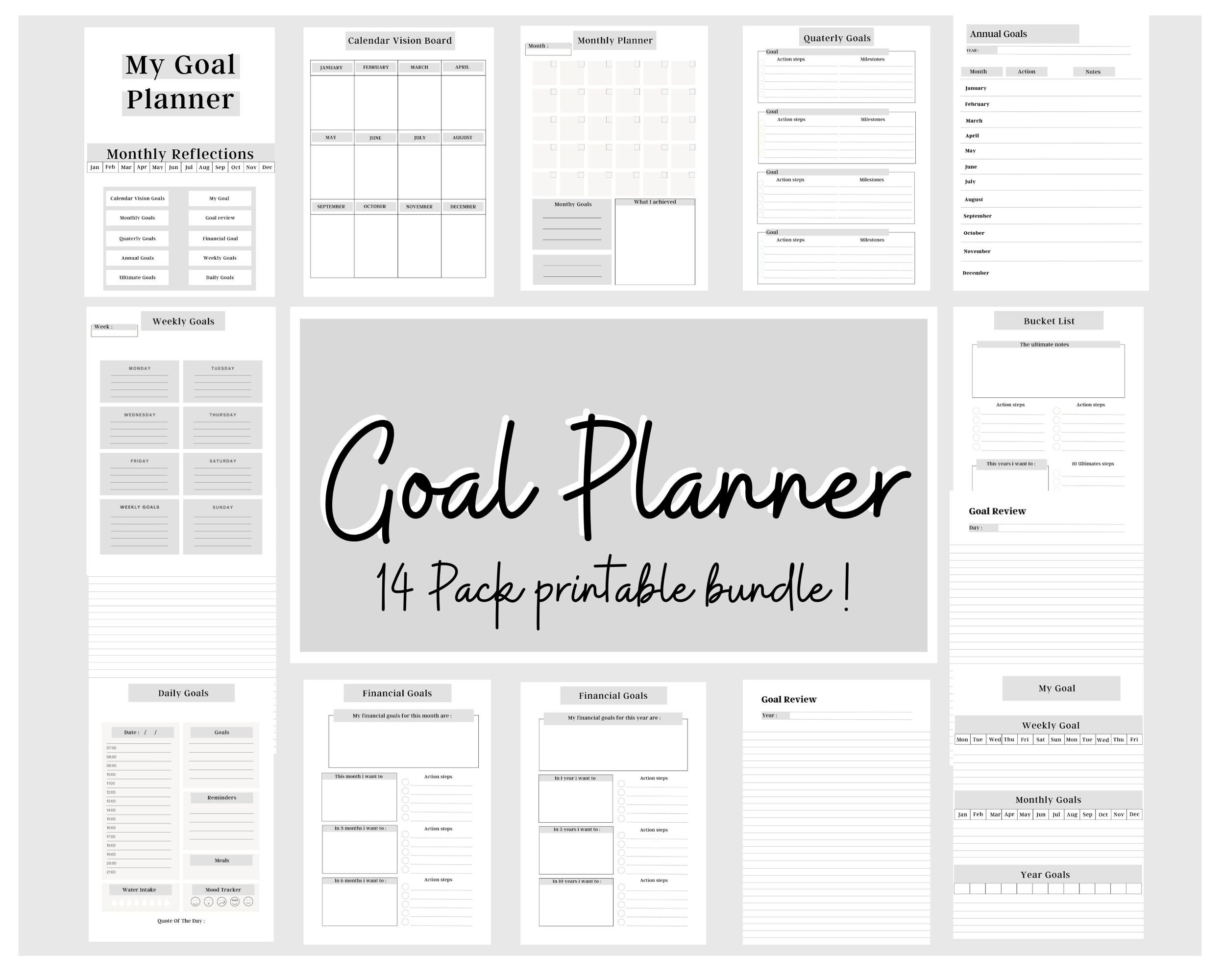 Goal Planner Bundle 2023 Goals Tracker Smart Goal Setting Kit New Year