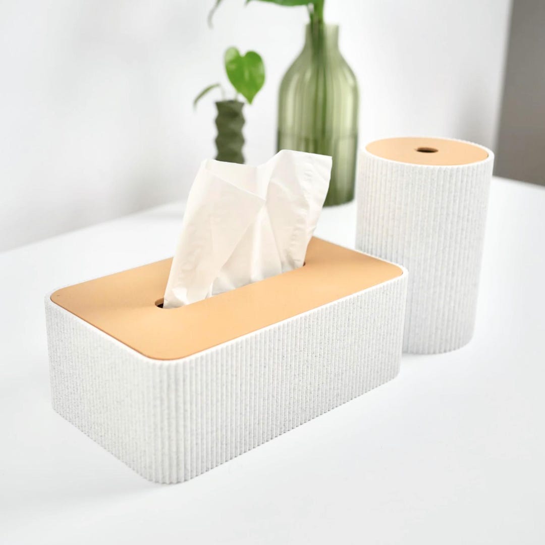 Ribbed Tissue Box Cover & Bin Set,modern Minimalist Bathroom Decor ...
