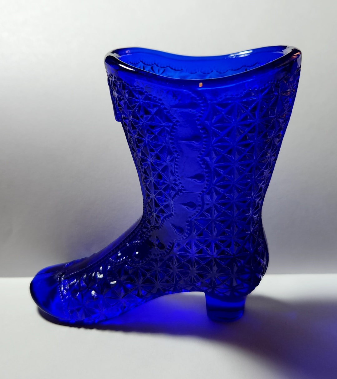 Beautiful Vintage Fenton, Blue Daisy and Button Pattern Boot, Cobalt ...