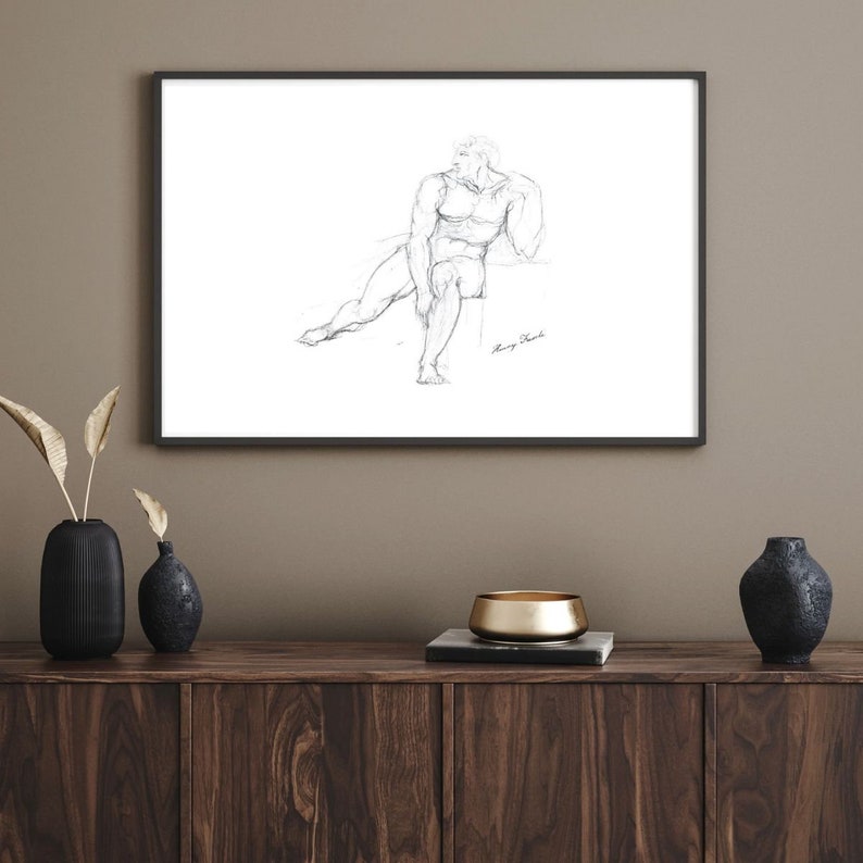 Antique Ancient Muscular Man Sketch Digital Download Print, Pencil ...