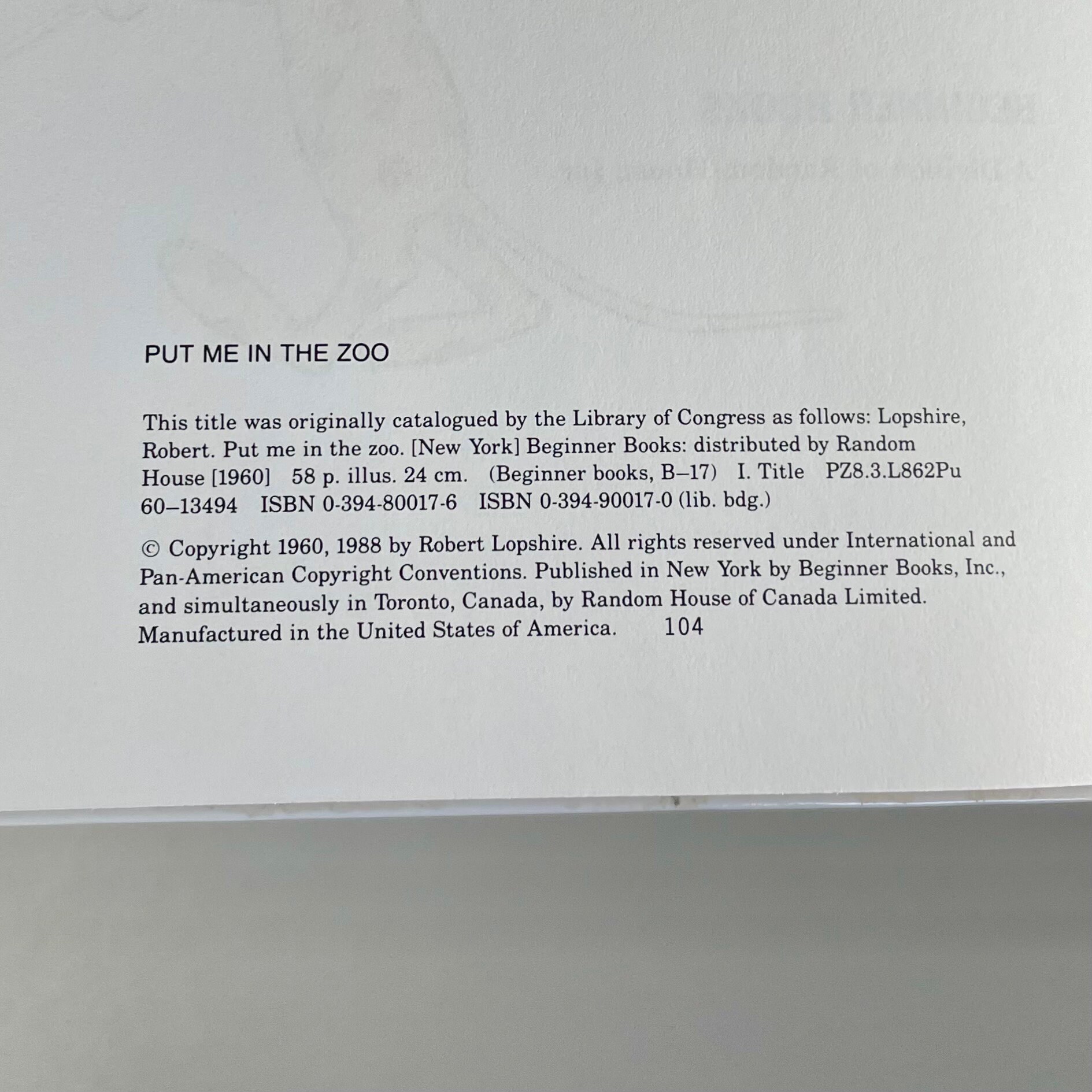 Vintage Book 1988 put Me in the Zoo by Robert Lopshire Dr. Seuss ...