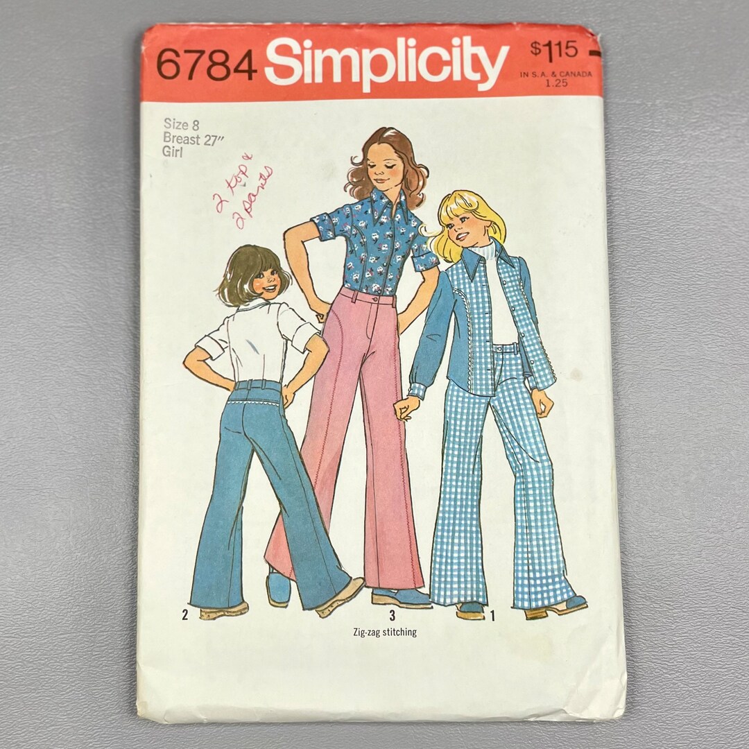1970s Simplicity Sewing Pattern 6784: Girls Shirt & Jeans - Size 8 - Etsy