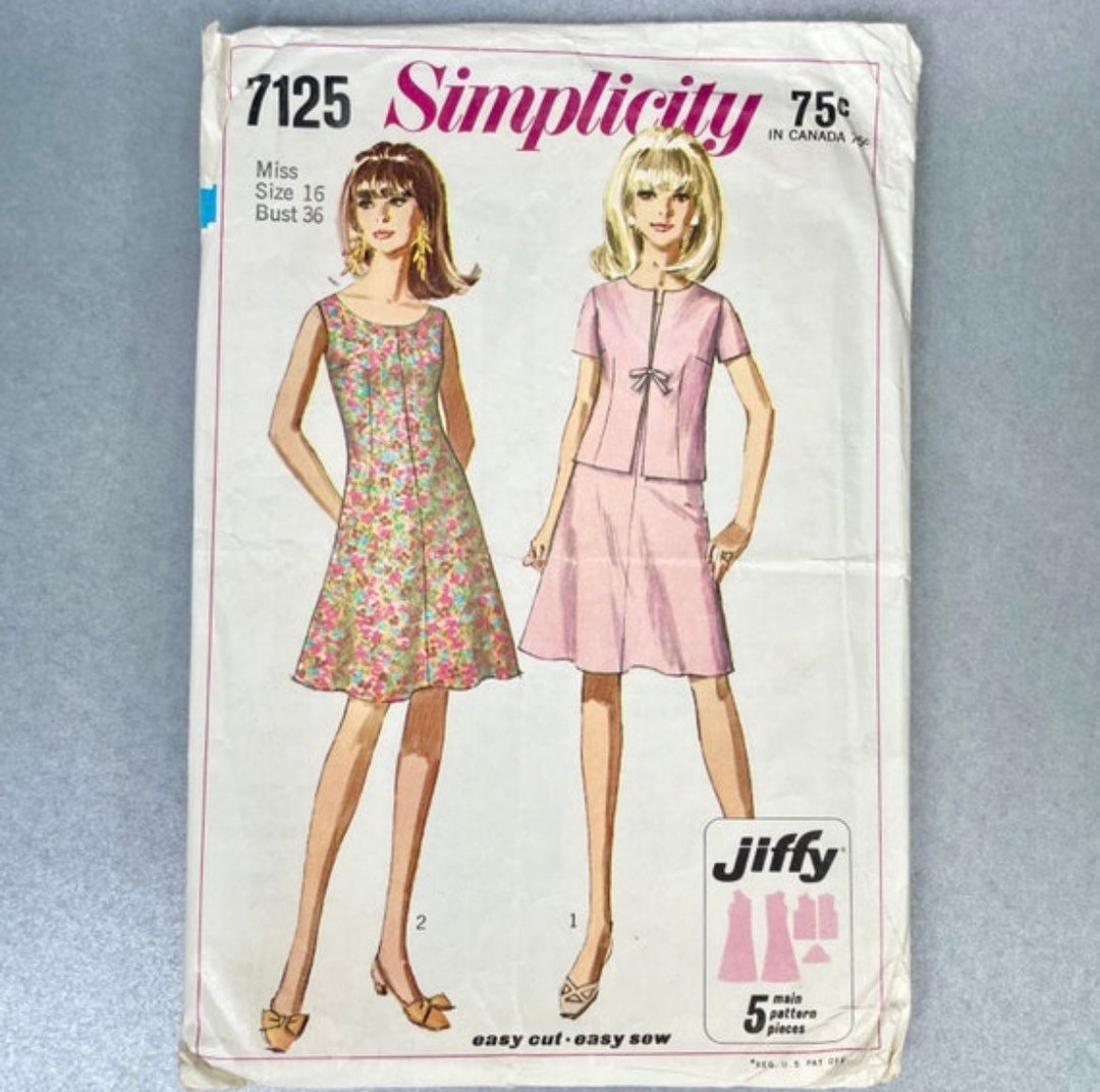 1967 Simplicity 7125 Sewing Pattern: Misses Jiffy Dress & Jacket, Size ...