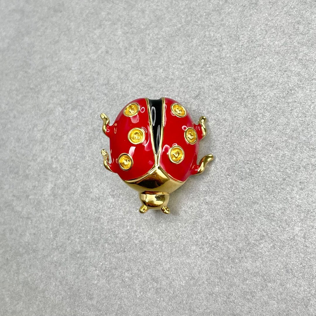 Vintage Red Ladybug Mini Brooch, Gold Tone Black Red Enamel Small ...