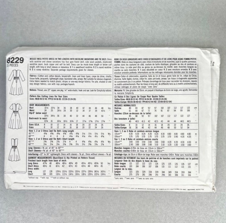 Vintage 1992 Simplicity 8229 Sewing Uncut Pattern, Size 12 18, Womans ...