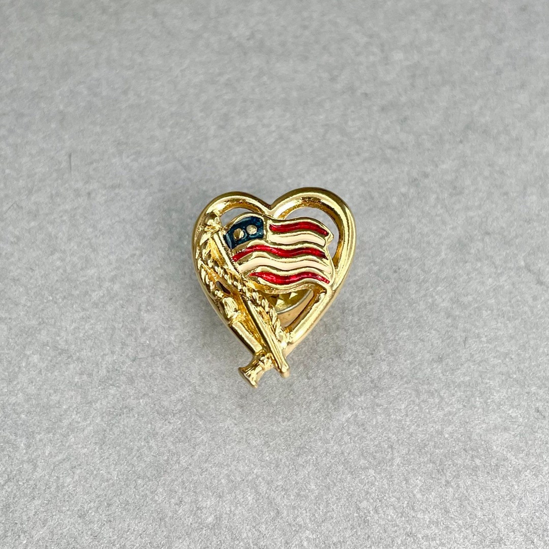 Vintage Avon American Flag Heart Pin: Gold Tone Enamel Brooch - Etsy