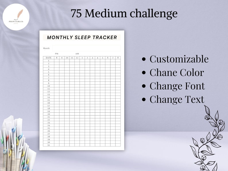 75 Medium Challenge, 75 Medium Printable, 75 Medium Challenge Editable ...