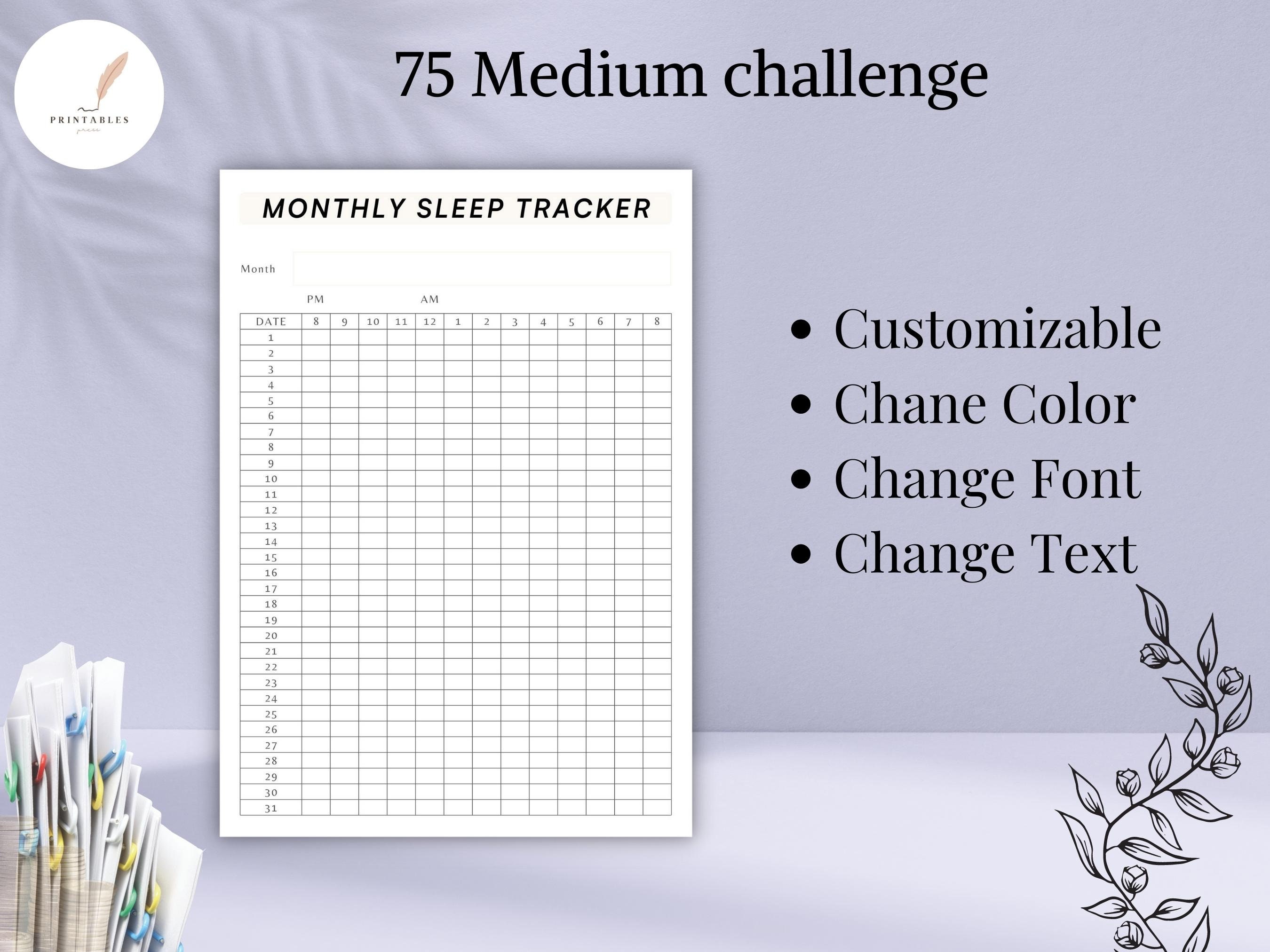 75 Medium Challenge, 75 Medium Printable, 75 Medium Challenge Editable ...