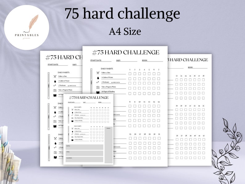 75 Hard Canva, 75 Hard Challenge Printable, A4 75 Hard Challenge Bundle ...