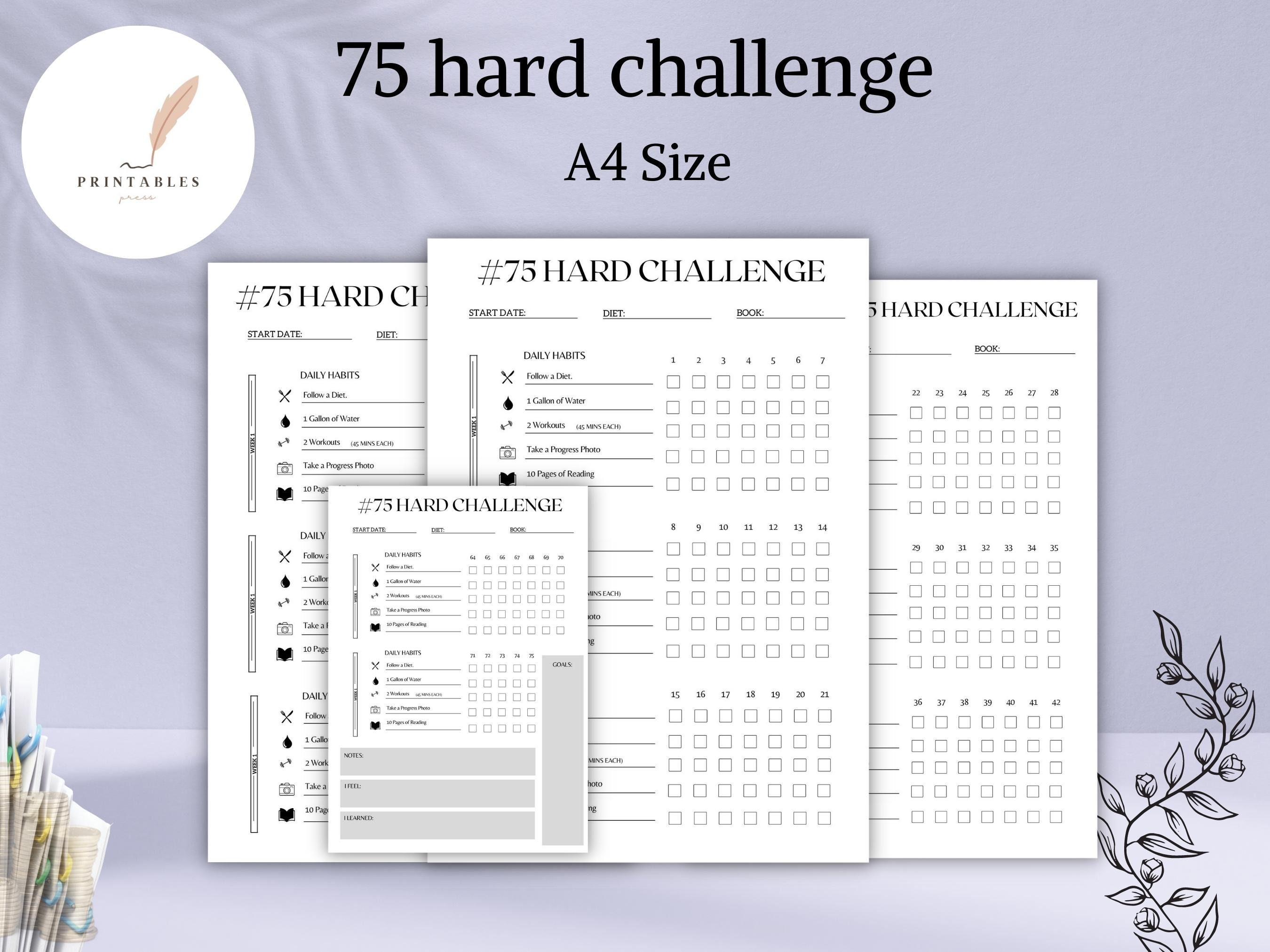 75 Hard Canva, 75 Hard Challenge Printable, A4 75 Hard Challenge Bundle ...