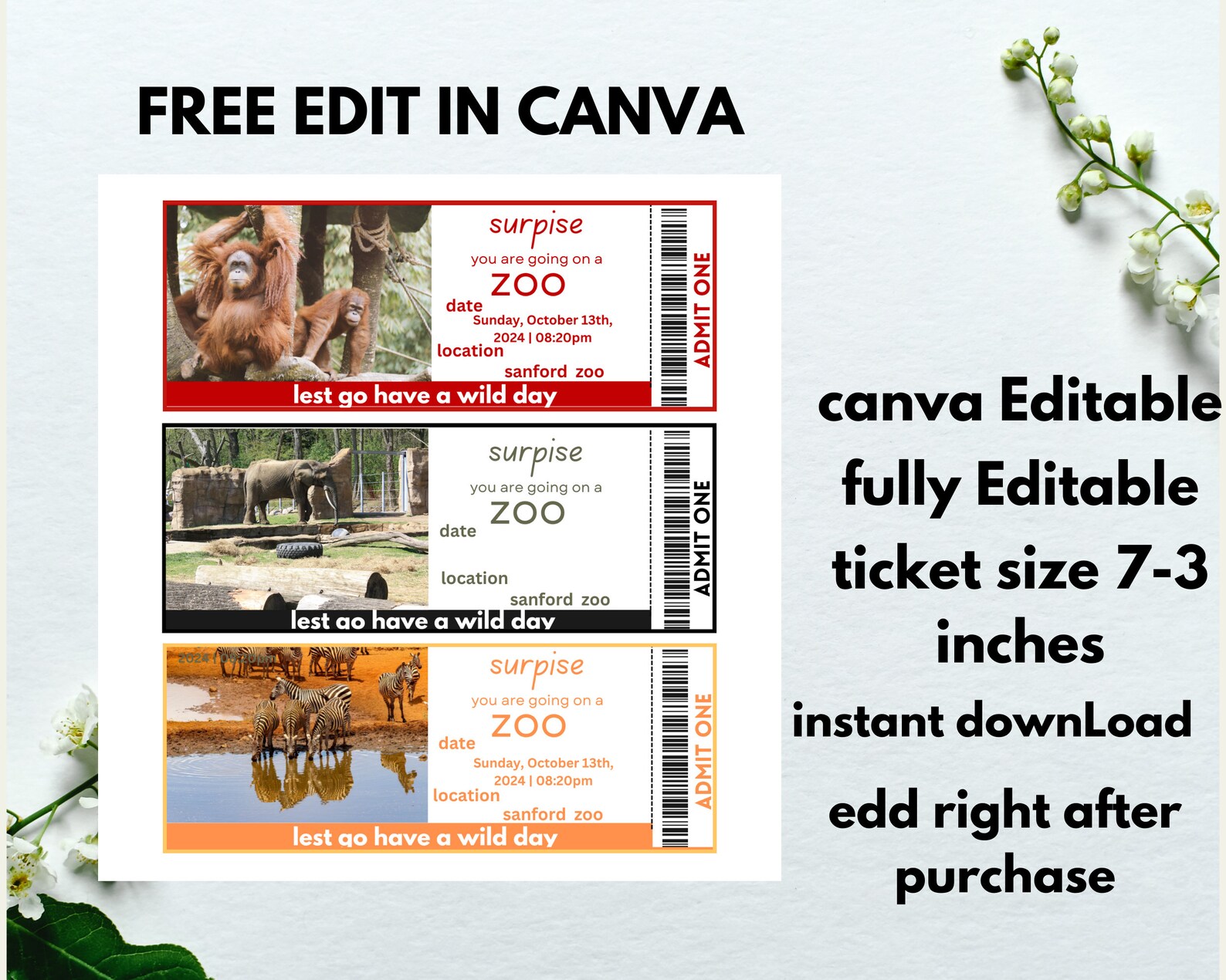 Zoo Ticket Template, Ticket Template, Certificate Template, Invitation ...