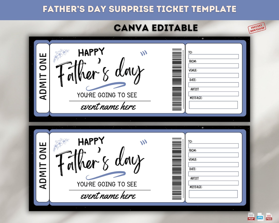 Printable Father's Day Surprise Ticket: Editable Gift (instant Download ...