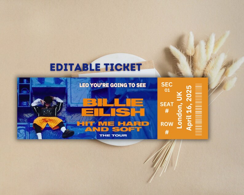 Printable Billie Eilish Ticket Hit Me Hard and Soft Tour Template ...