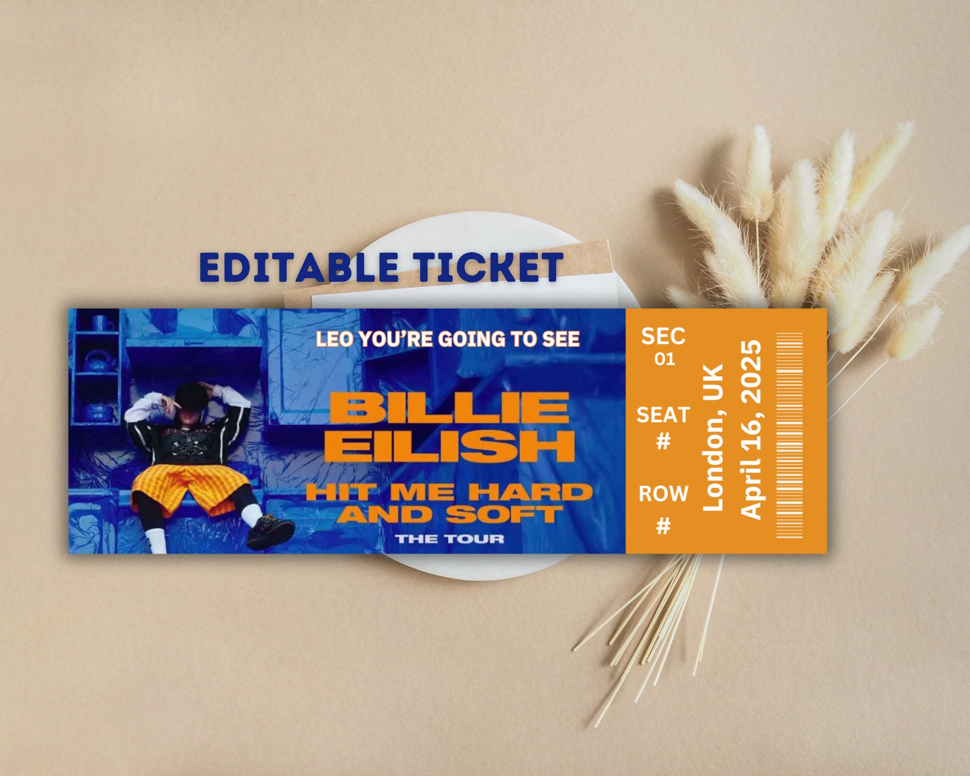 Printable Billie Eilish Ticket Hit Me Hard and Soft Tour Template ...