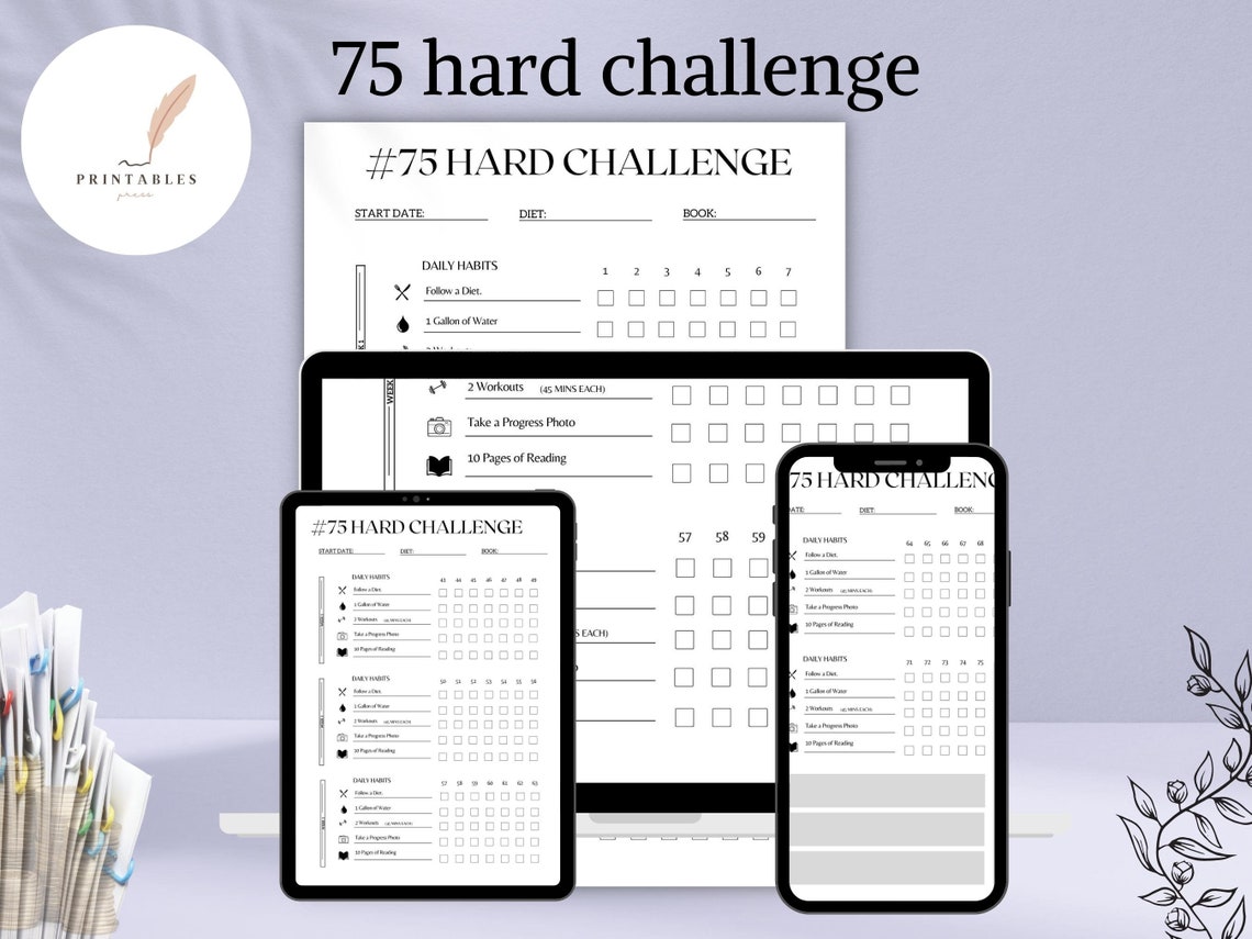 75 Hard Canva, 75 Hard Challenge Printable, A4 75 Hard Challenge Bundle ...