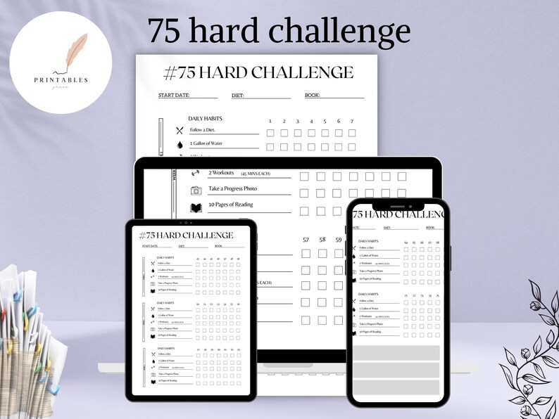 75 Hard Canva, 75 Hard Challenge Printable, A4 75 Hard Challenge Bundle ...