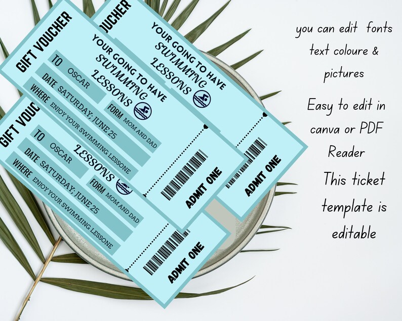 Swimming Lessons Surprise Reveal Ticket Template, Gift Voucher, Swim ...
