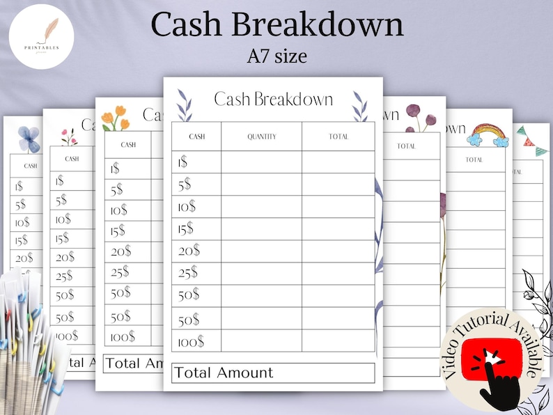 A7 Cash Breakdown Sheet Printable,spending Tracker,cash Envelope Label ...