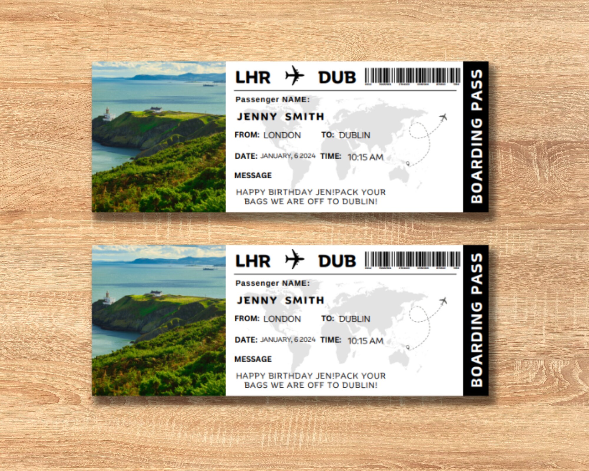 Editable Dublin Boarding Pass Template, Ireland Trip Surprise Gift ...