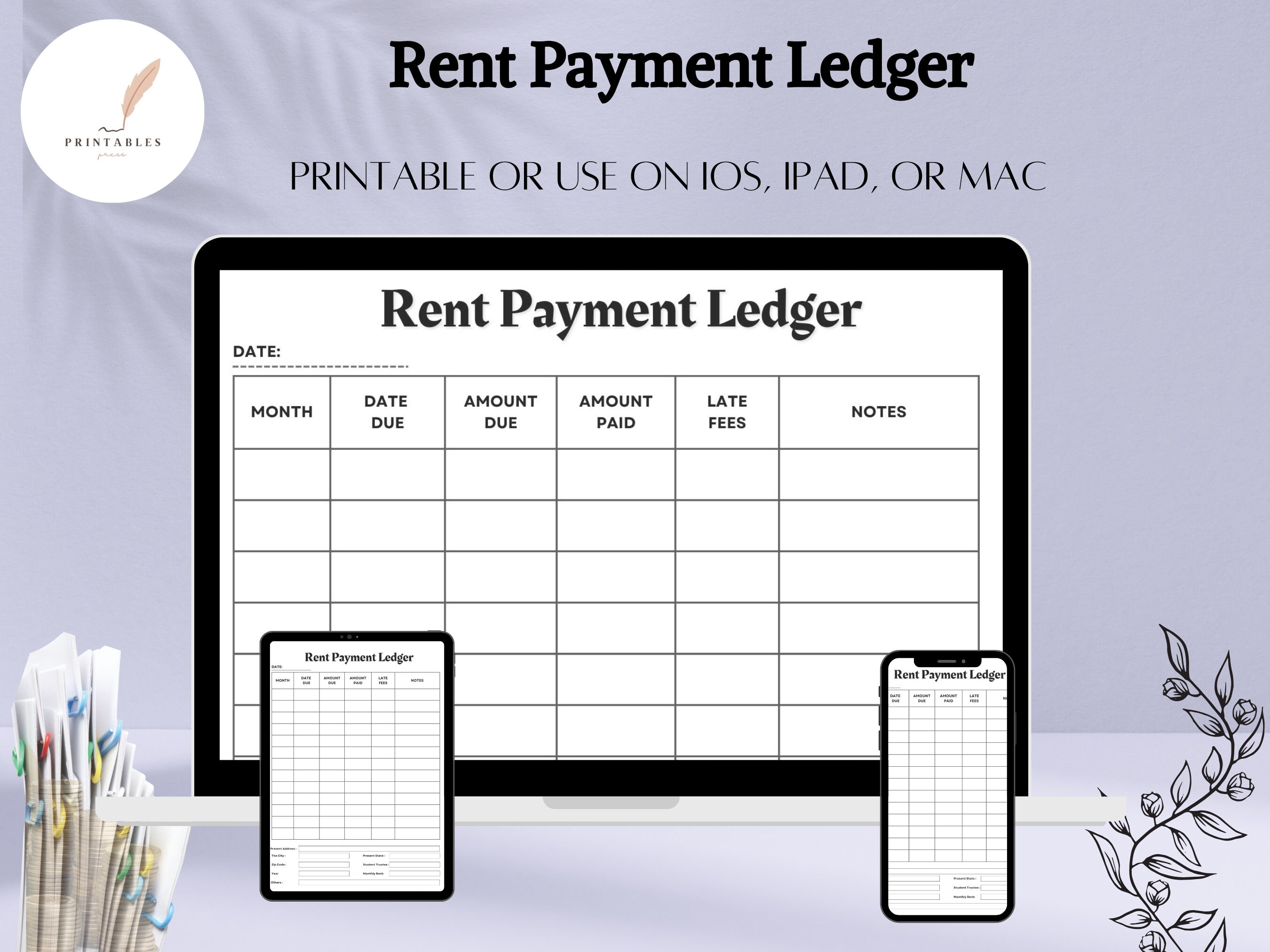 Printable Rent Payment Ledger, Monthly Rent Tracker, Rental Agreement ...