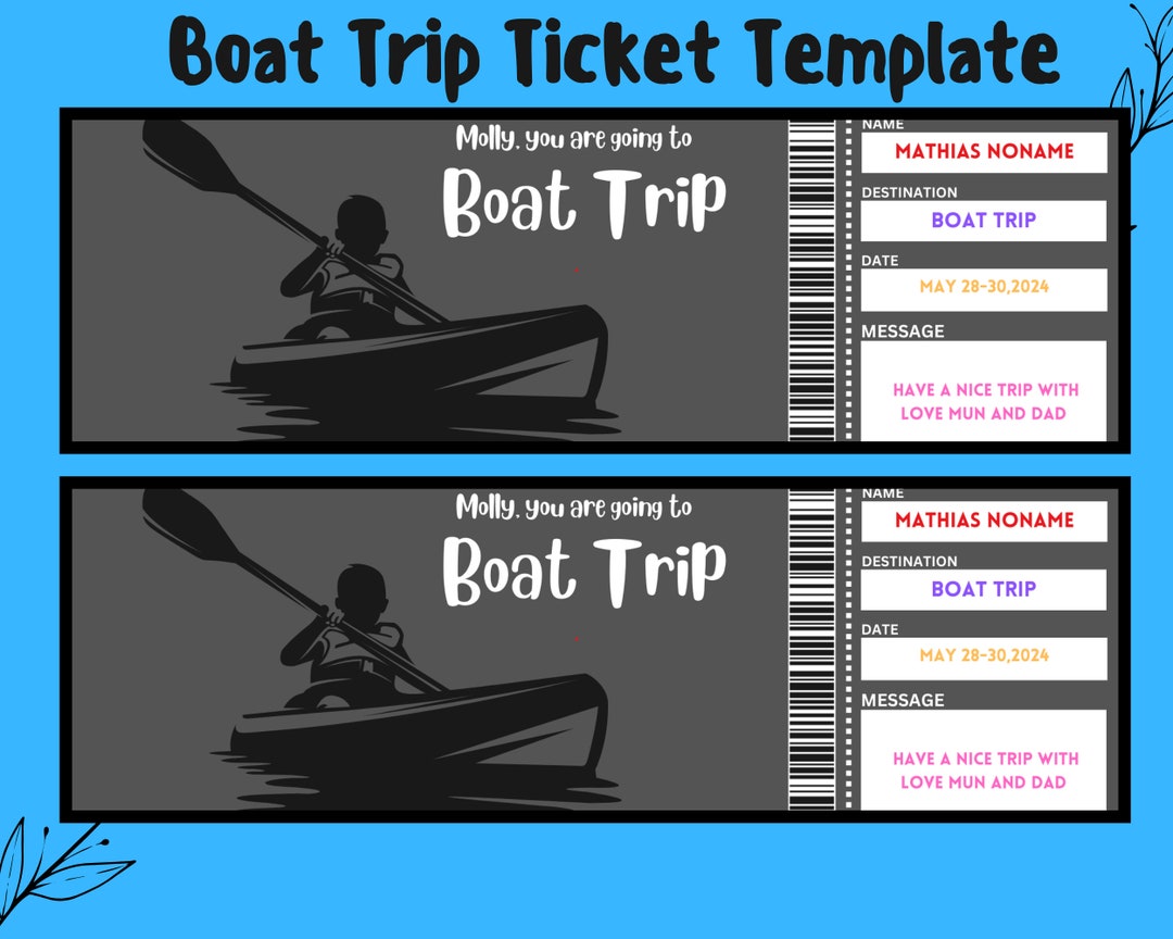 Boat Trip Ticket Template, Boat Tour Gift Ticket, Boat Trip Gift ...