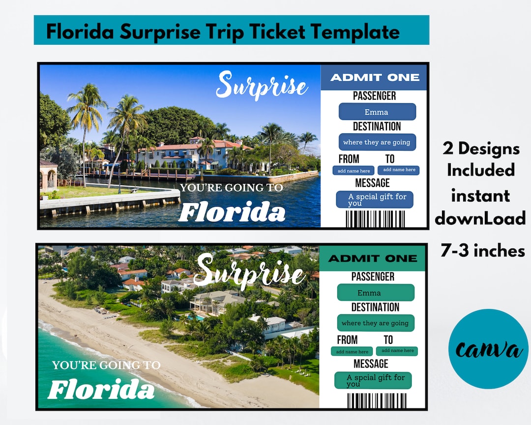 Florida Surprise Trip Ticket Template, Florida Surprise Ticket, Youre ...