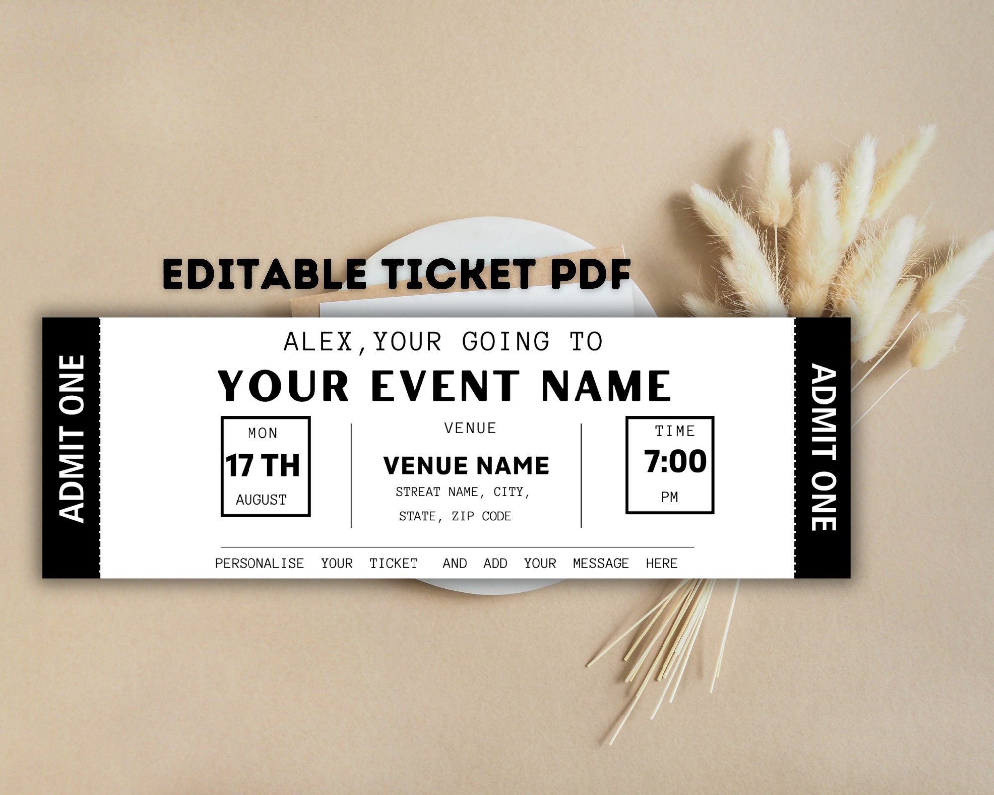 Editable Event Ticket Template: Printable Birthday Invitation (instant ...