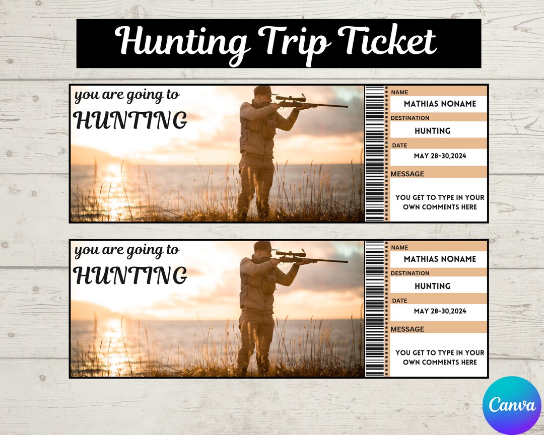 Printable Hunting Trip Surprise Ticket, Surprise Vacation Trip Ticket ...