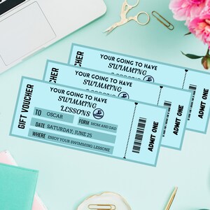 Swimming Lessons Surprise Reveal Ticket Template, Gift Voucher, Swim ...