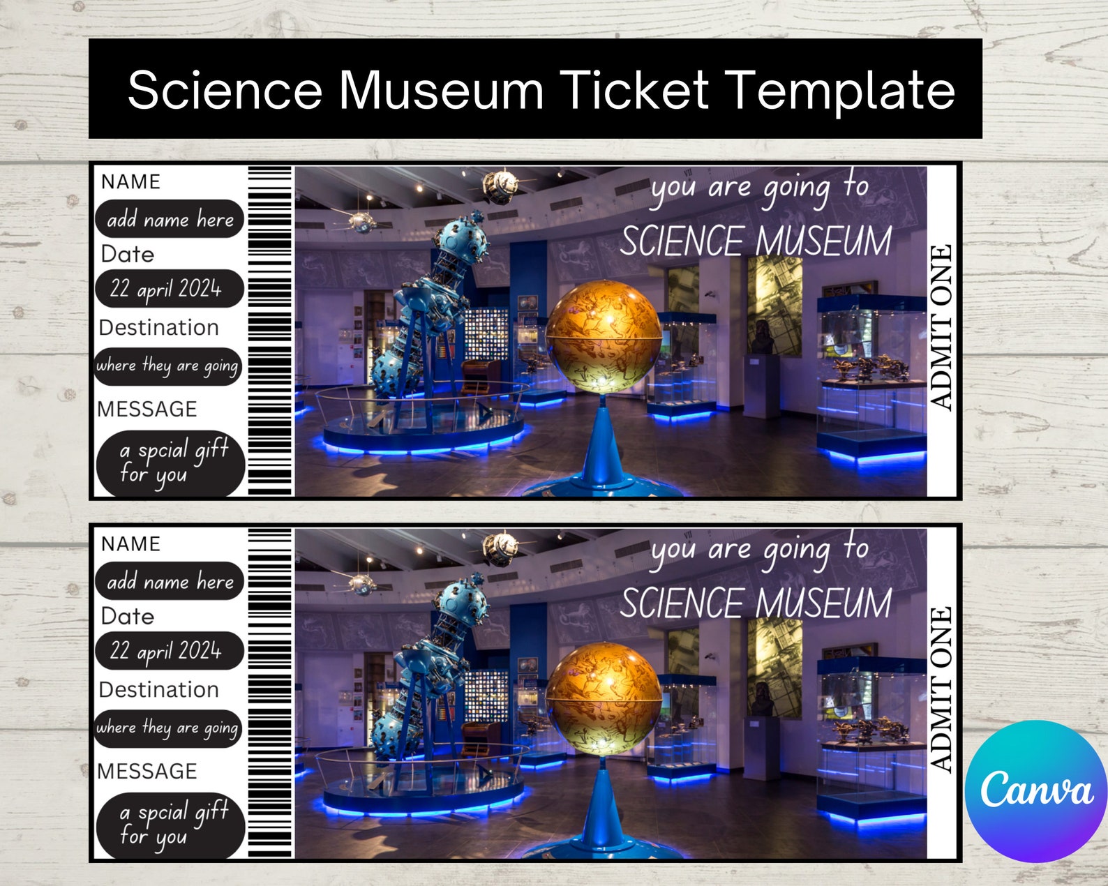Science Museum Ticket Template: Surprise Trip Reveal (digital Download ...