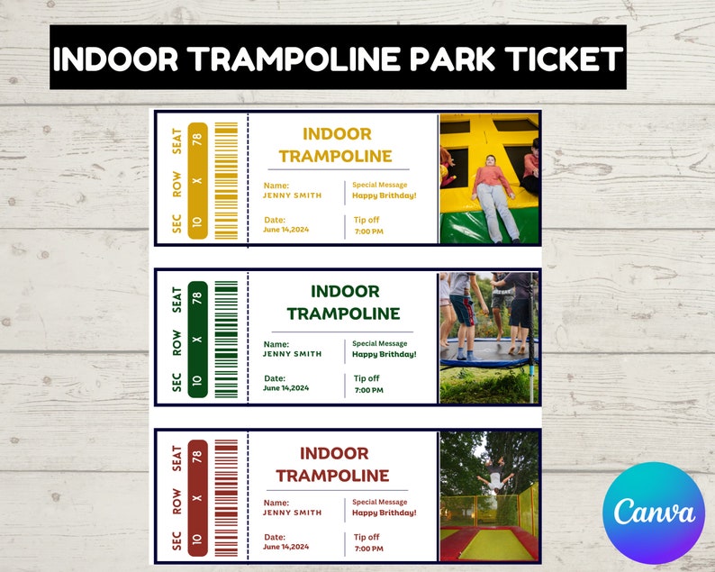INDOOR Trampoline Park Ticket Template, Trampoline Park Surprise Reveal ...