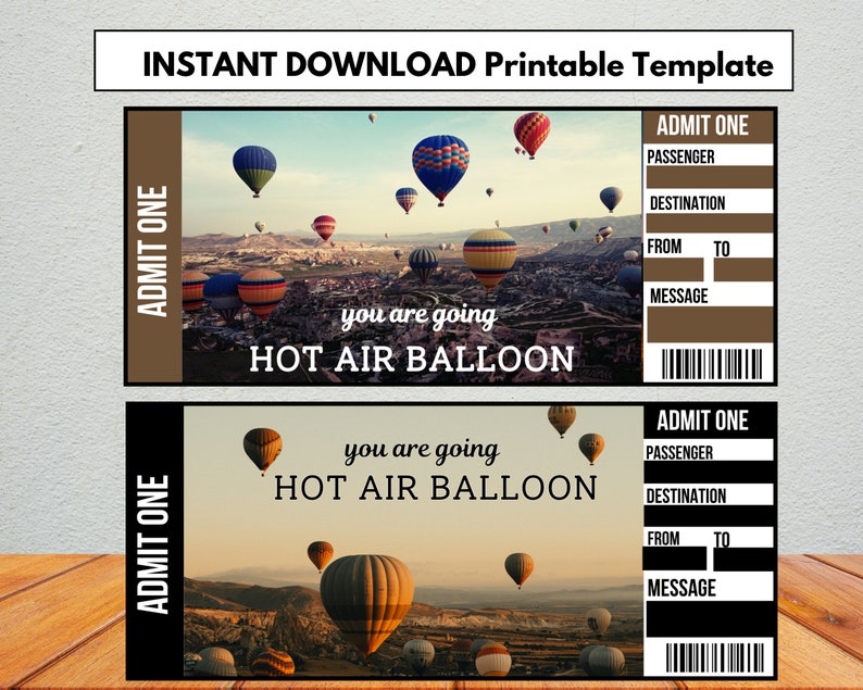 Hot Air Balloon Ride Surprise Reveal Ticket, Gift Voucher, Editable ...
