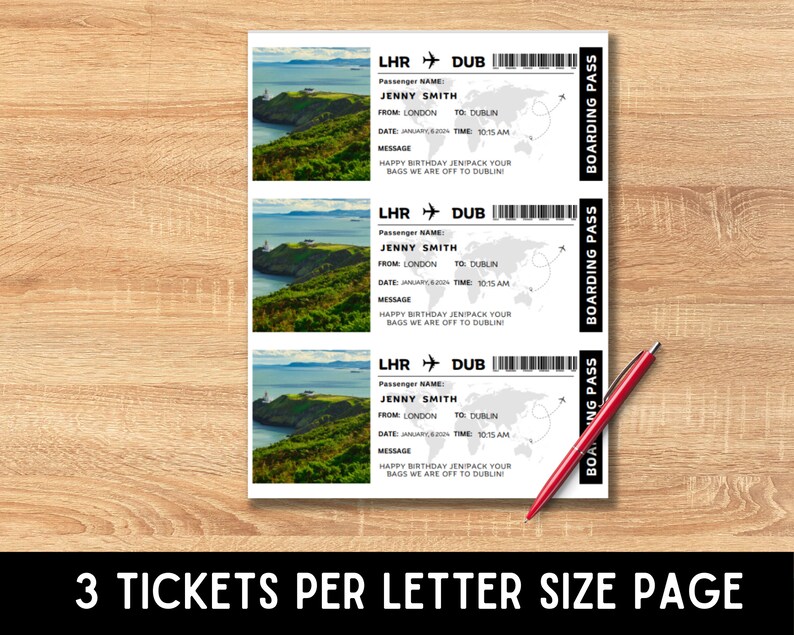 Editable Dublin Boarding Pass Template: Ireland Trip Surprise (PDF) - Etsy