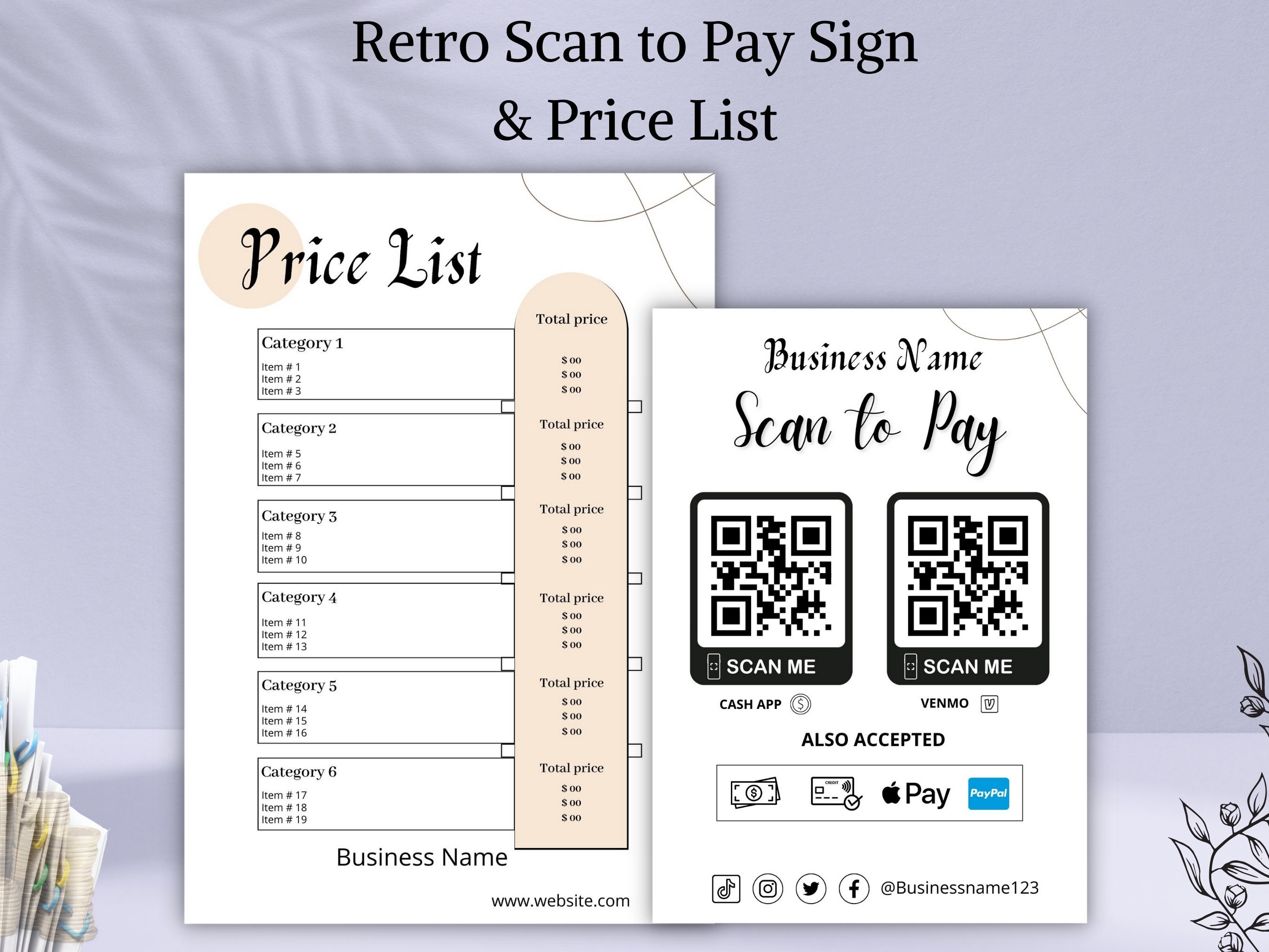Editable Scan to Pay Sign Card, QR Code, Scan to Pay Template, Payment ...