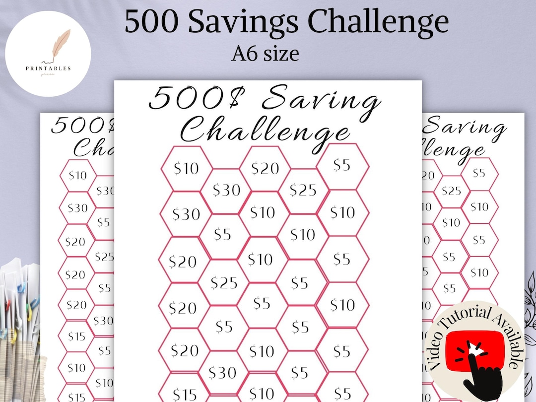 A6 500 Dollar Savings Challenge, 5k Saving Challenge 30 Days Savings ...
