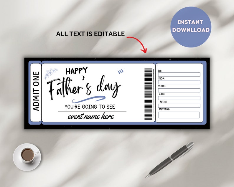 Printable Father's Day Surprise Ticket: Editable Gift (instant Download ...