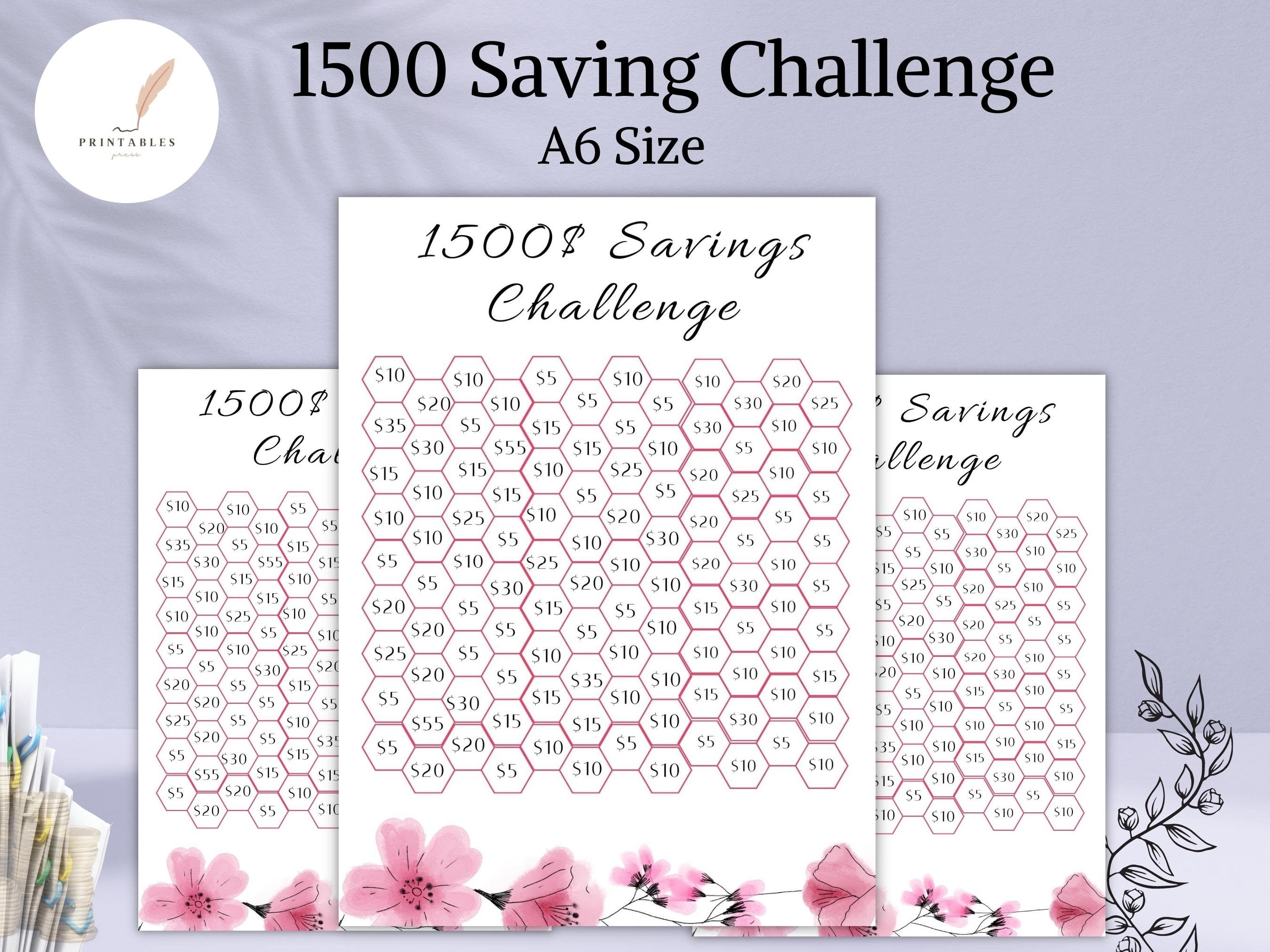 1500 Savings Challenge A6: Money Saving Printable (PDF) - Etsy