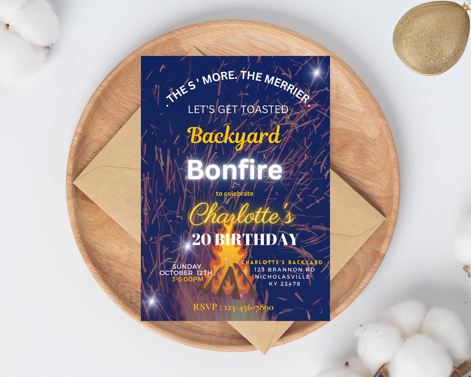 Bonfire Party Invitation, Party Invitation, Bonfire Birthday, Bonfire ...