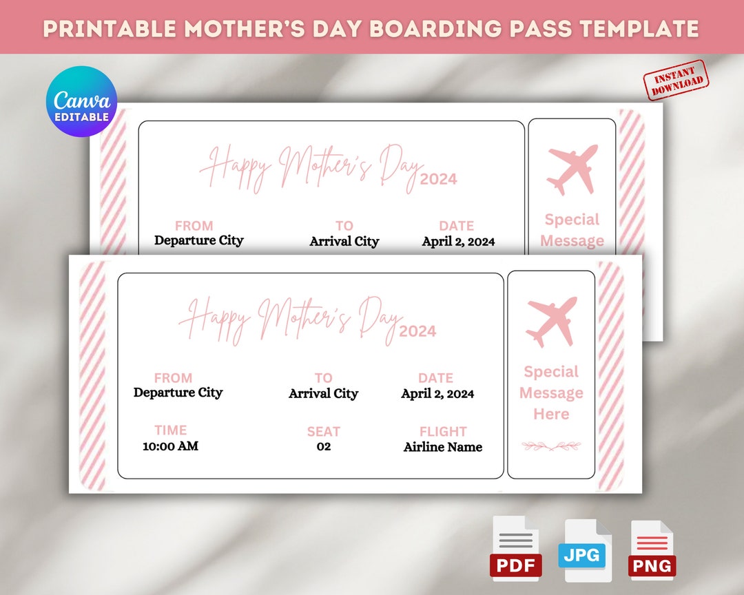 Printable Mother's Day Ticket Template, Surprise Trip Reveal Ticket ...