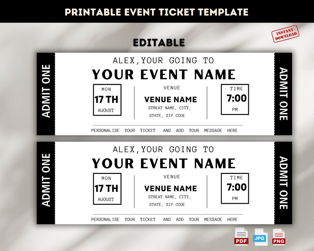 Editable Event Ticket Template, Printable Ticket Template, Birthday ...